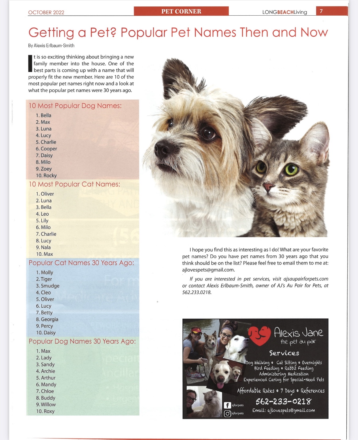 Popular Pet Names Then and Now – AJ's Au Pair for Pets